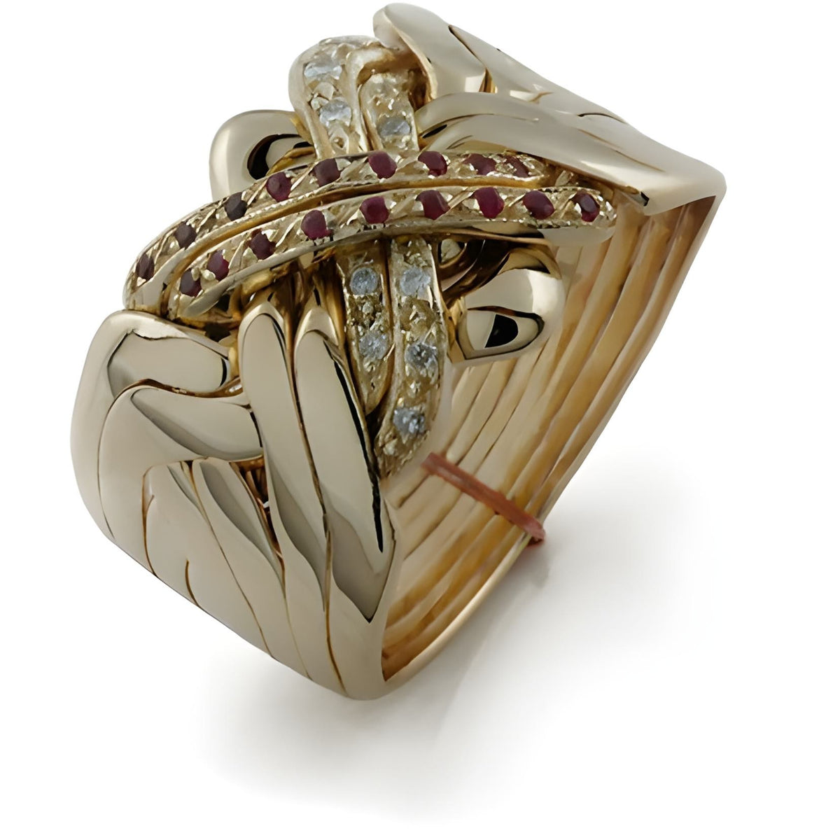 14K 8 Band Diamond & Ruby Puzzle Ring – Heavy Solid Gold - 8B141DRUB ...
