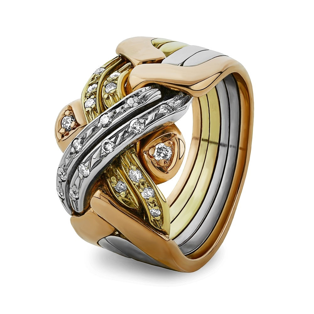 14K 6 Band Tricolor Diamond Puzzle Ring – 6BSENA-3C – Puzzle Ring Store